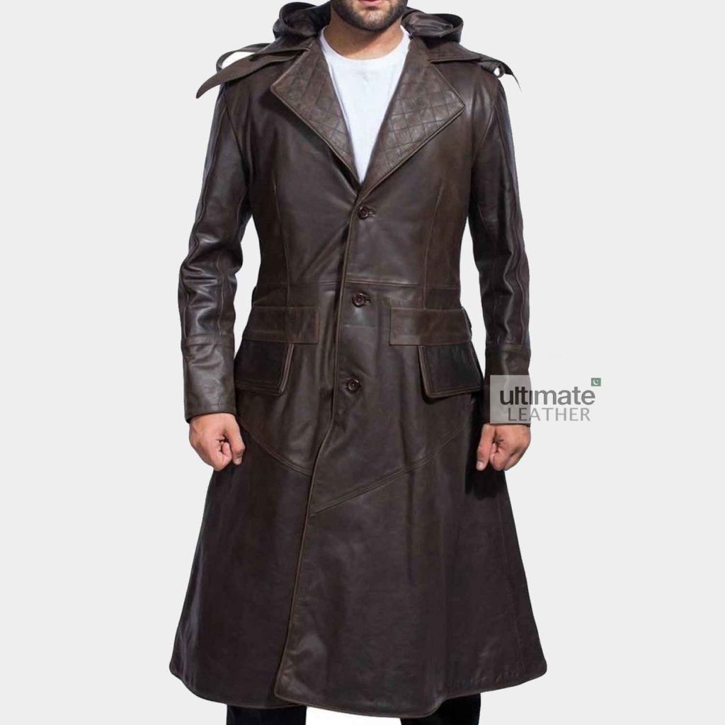 Buy Genuine Leather Fashion Trench Coat | Mens Brown Coat